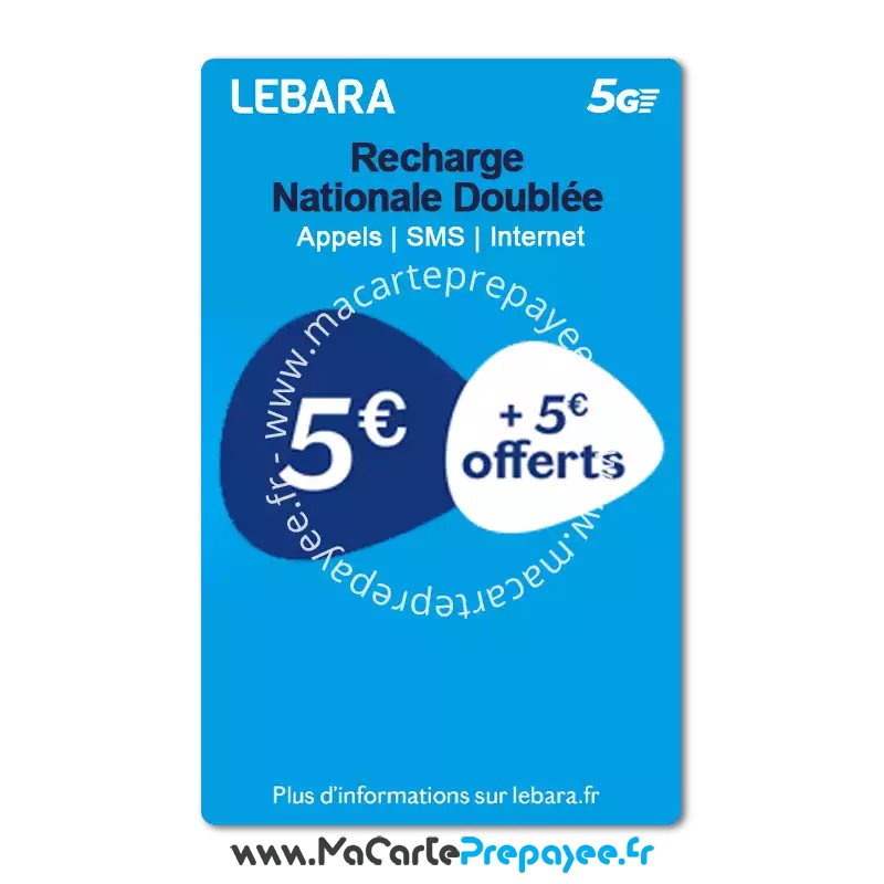 Recharge LEBARA Nationale Doublée en ligne | 5€ + 5€ offerts