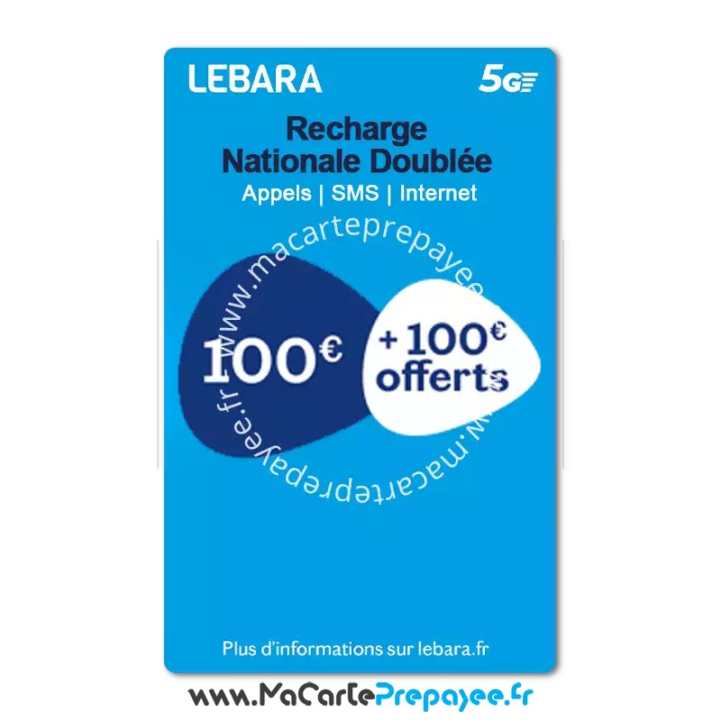 Recharge LEBARA Nationale Doublée en ligne | 100€ + 100€ offerts