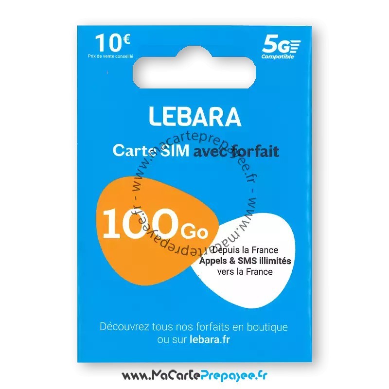 Carte SIM prépayée LEBARA Internet Illimité | 200Go au lieu de 100Go