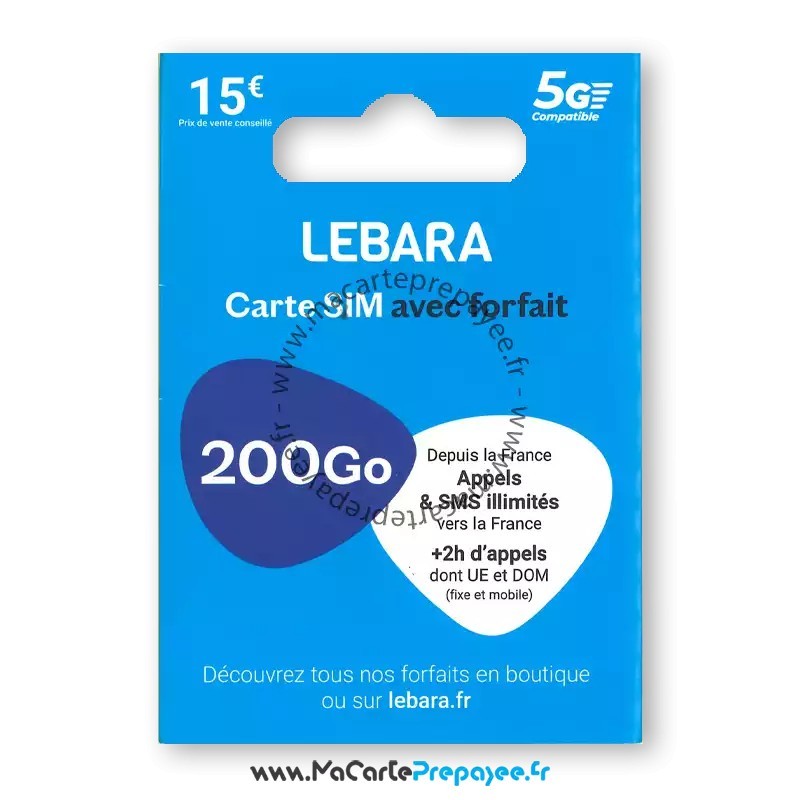 Carte SIM prépayée LEBARA | 300Go au lieu de 200Go + Appels/SMS ...