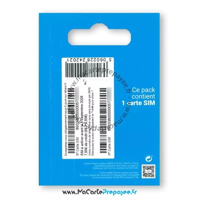 Carte SIM Prépayée LEBARA MOBILE | 7,5€ crédit inclus