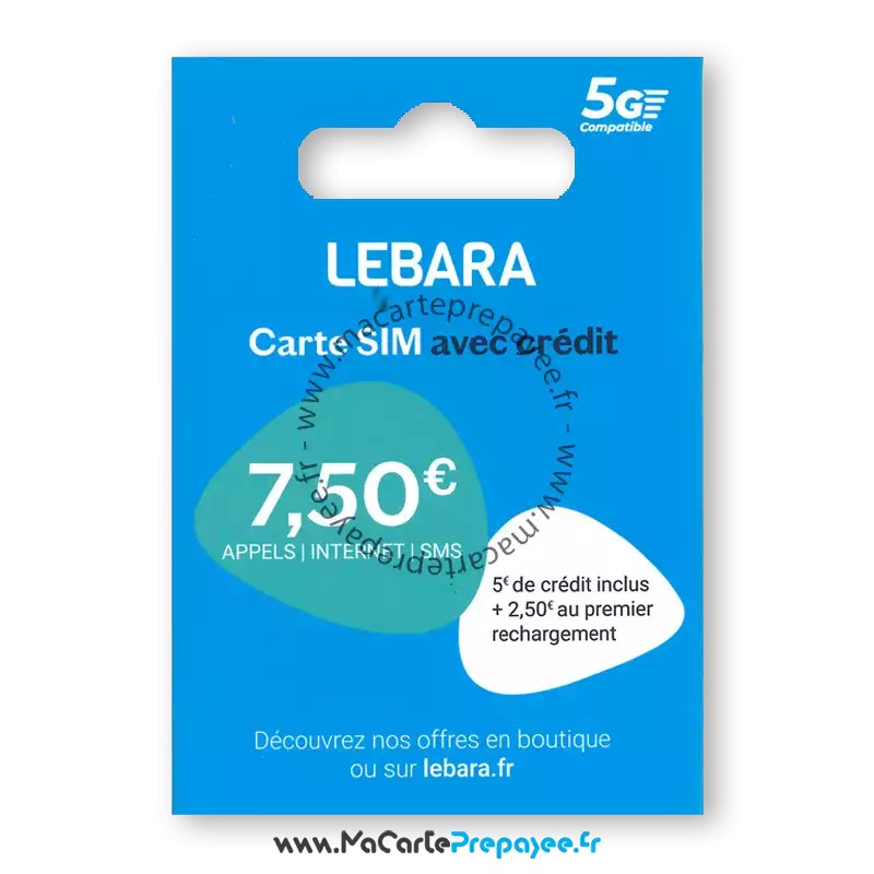 Carte SIM Prépayée LEBARA MOBILE | 7,5€ crédit inclus