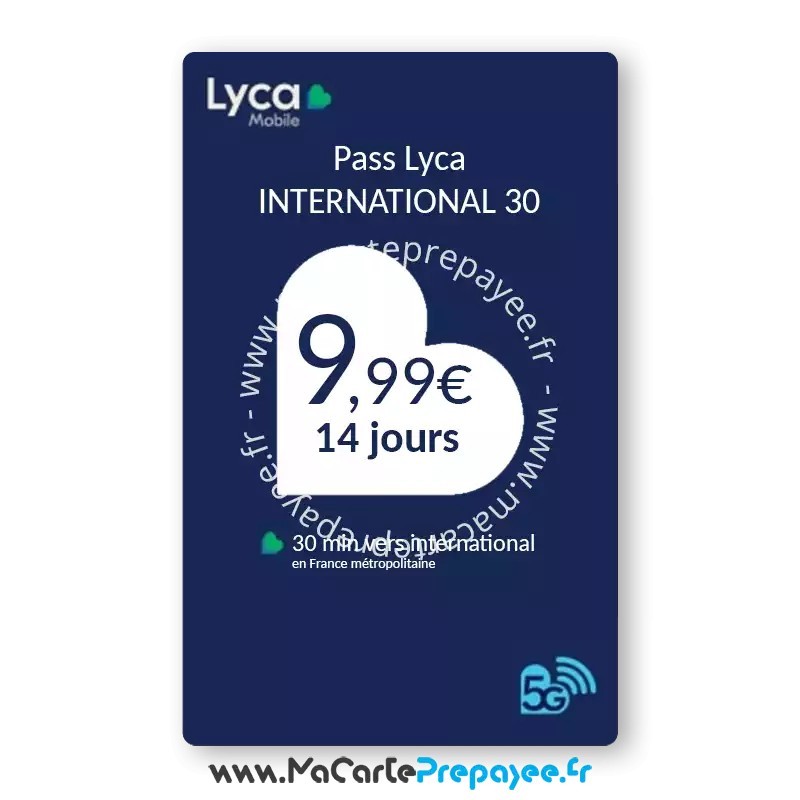 Lycamobile PASS International 30 en ligne | 9,99€
