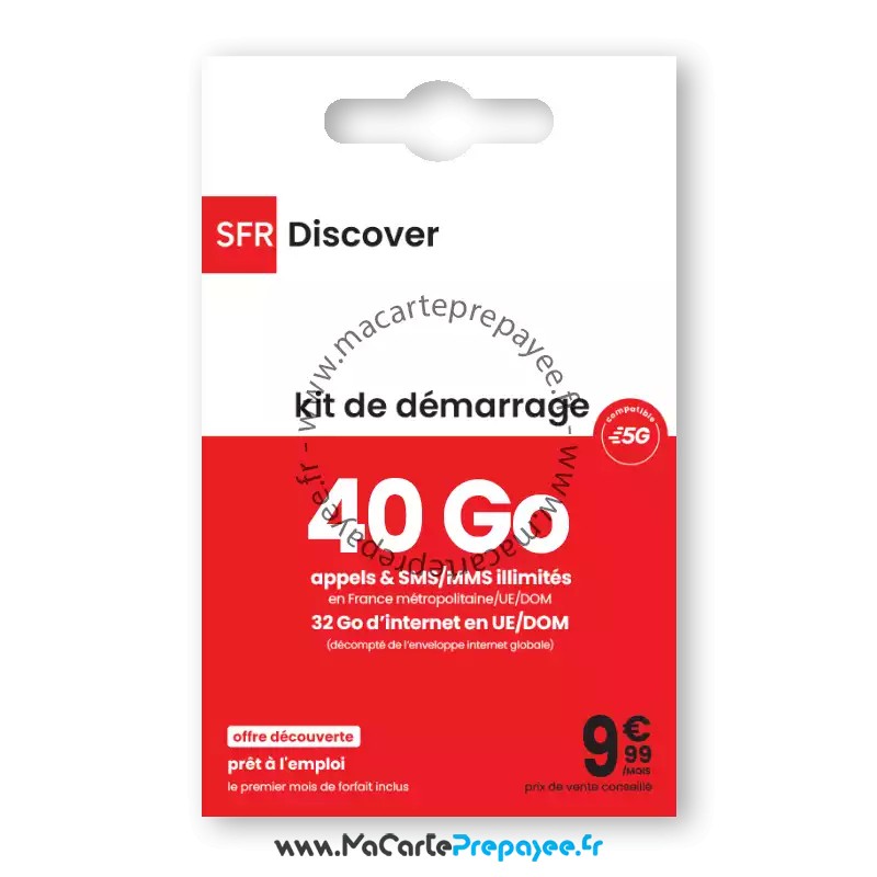 Carte SIM Prépayée SFR | Illimité + 40Go (5G)