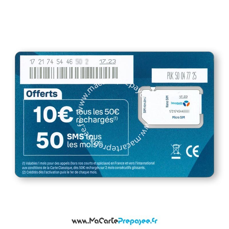 Carte SIM Prépayée BOUYGUES TELECOM | 50 SMS inclus