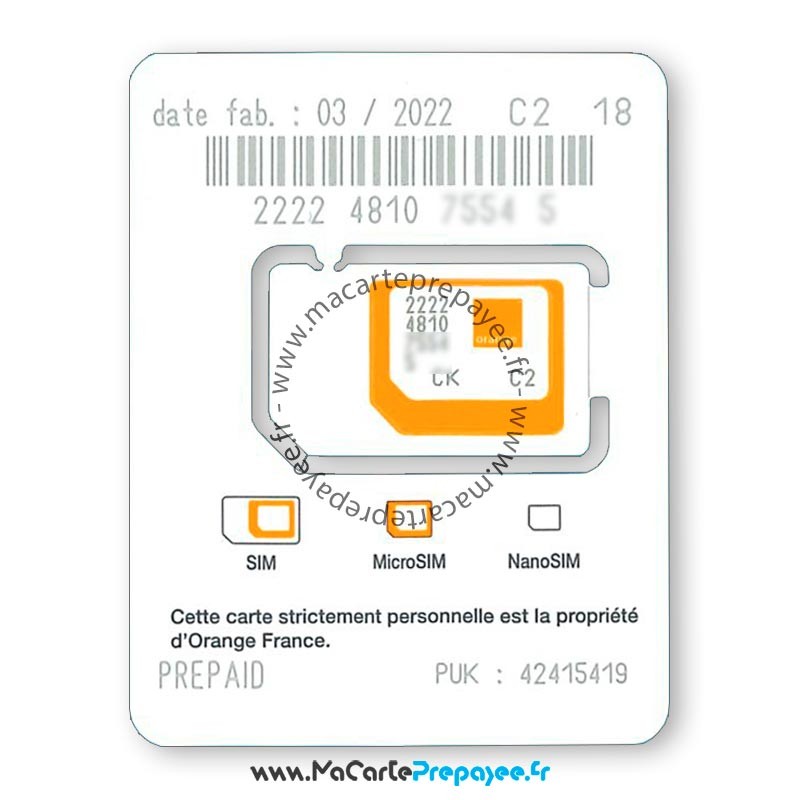 Carte SIM Prépayée ORANGE Vacances Monde
