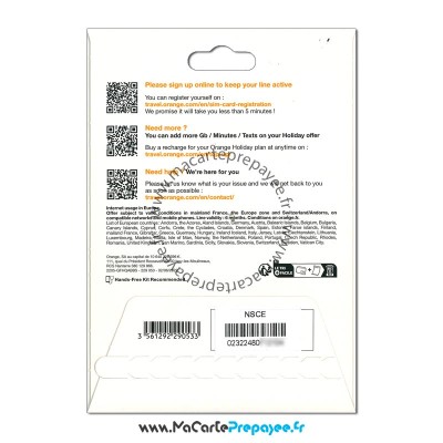 Carte SIM Prépayée ORANGE Holiday ZEN